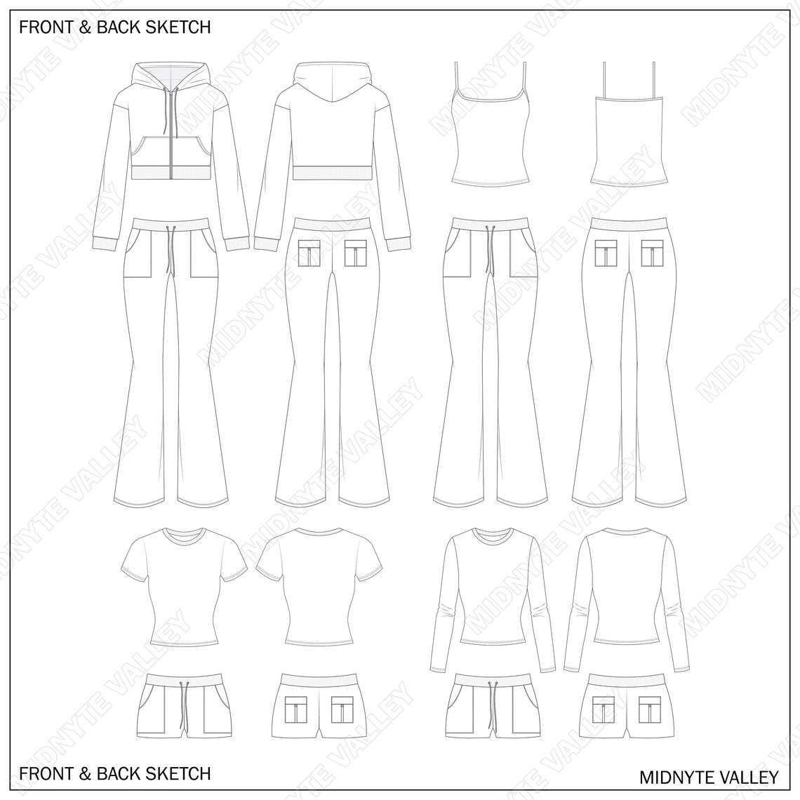 Y2K Track Set Baby Tee Tank Top Flare Pant Shorts Mock up for Fashion ...