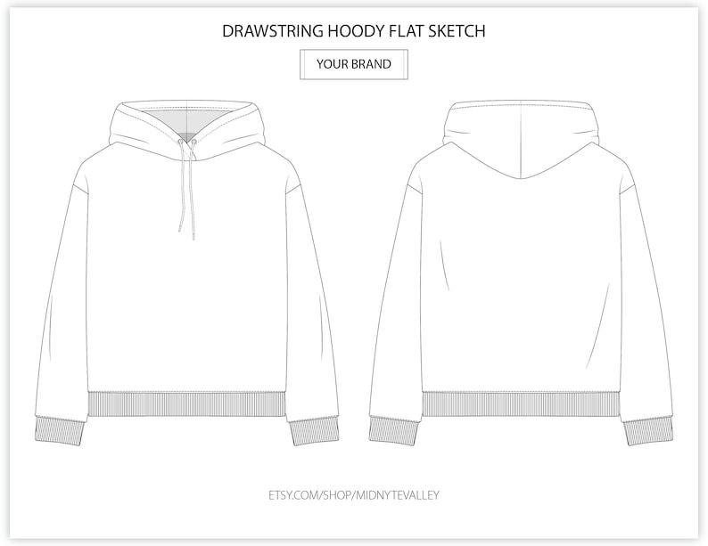 Hoodie Mock up for Fashion Design Tech Pack Technical Flat Sketch CAD ...
