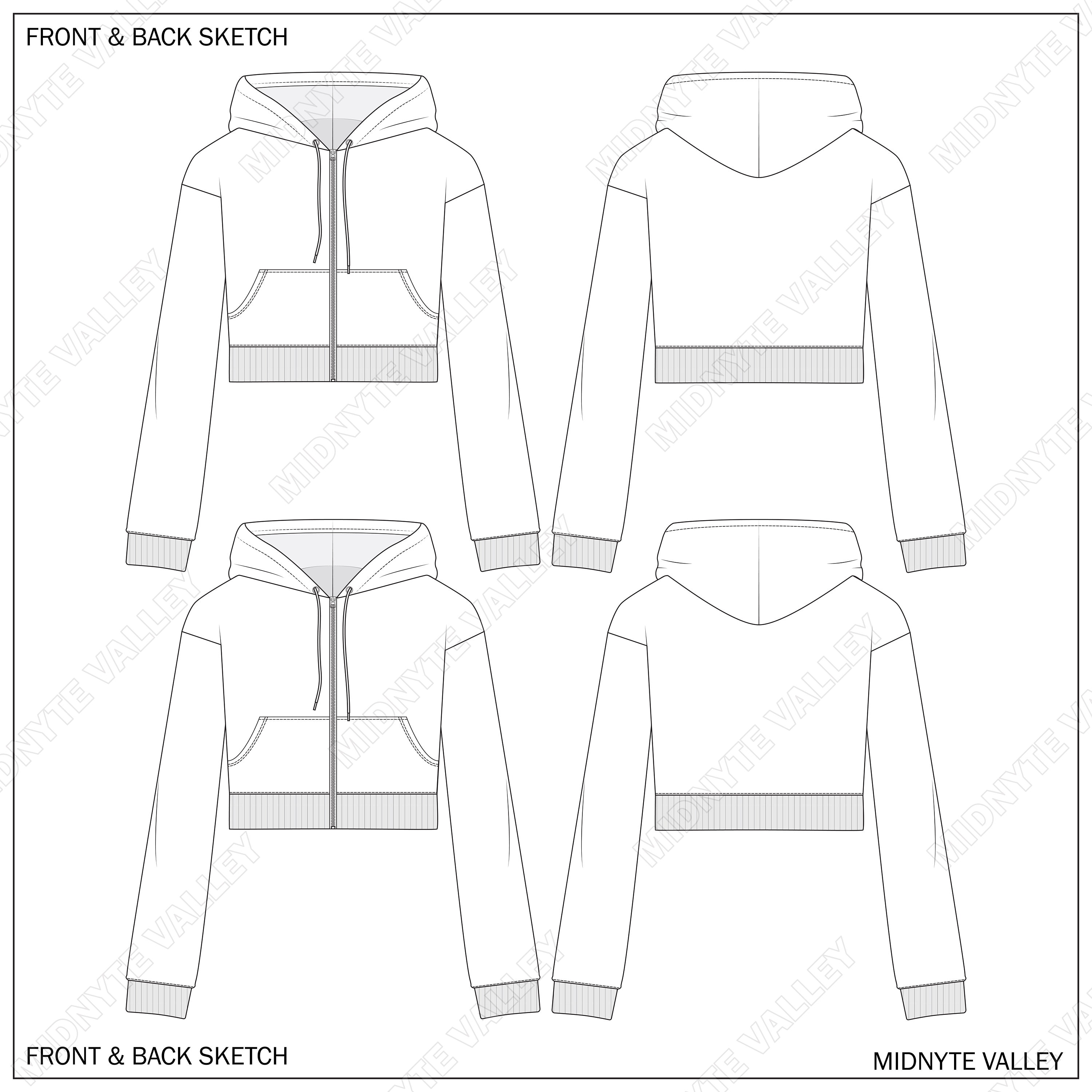 Y2K Crop Zip Jacket Mock up for Fashion Design Tech Pack Technical Flat ...