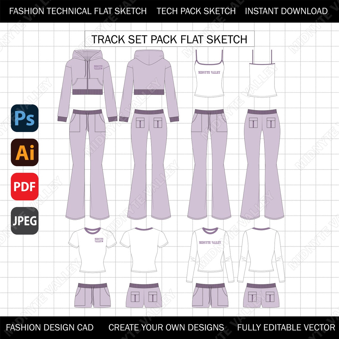 Y2K Track Set Baby Tee Tank Top Flare Pant Shorts Mock up for Fashion ...