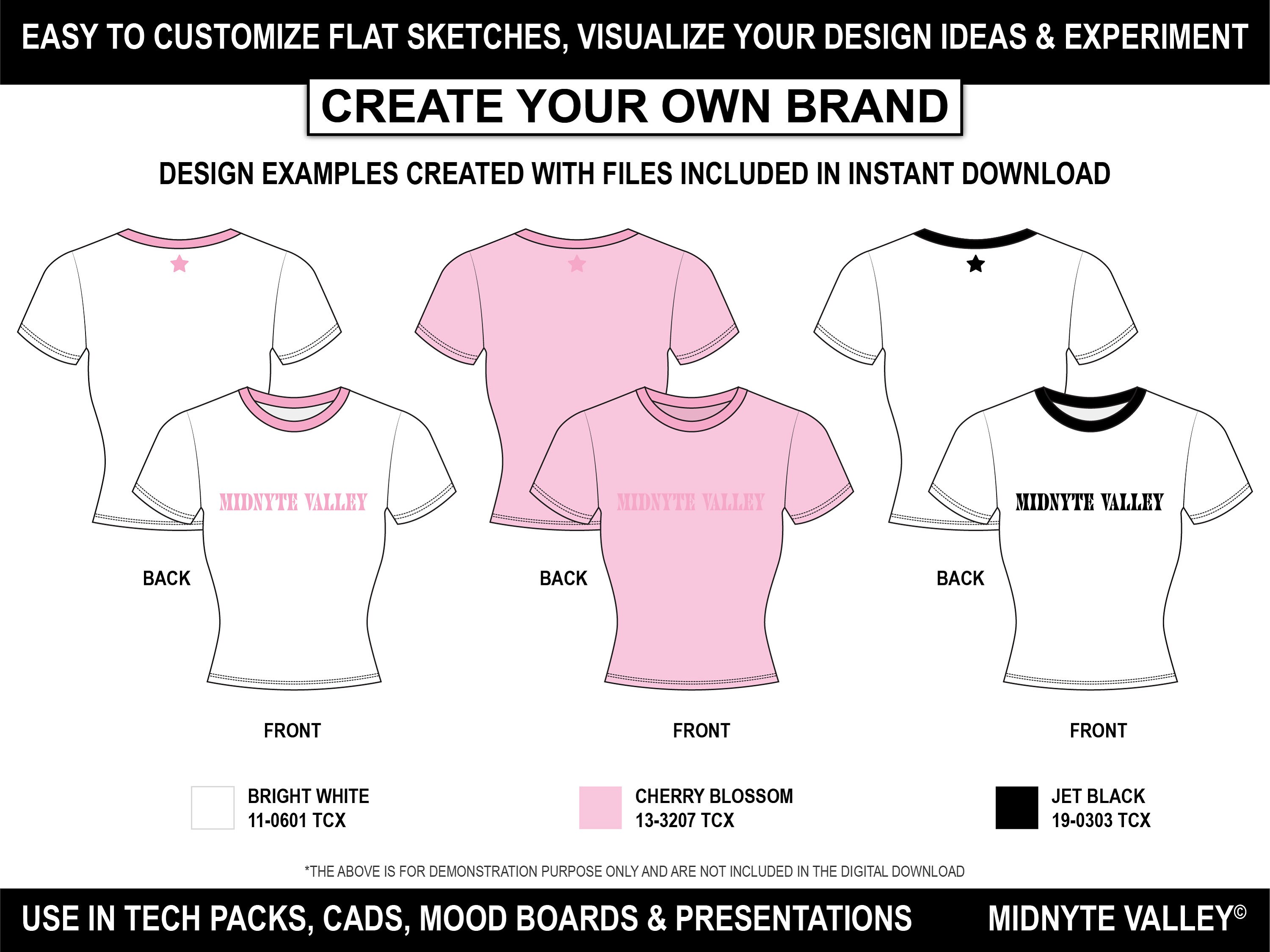 Baby Tee Mock up for Fashion Design Tech Pack Technical Flat Sketch CAD ...