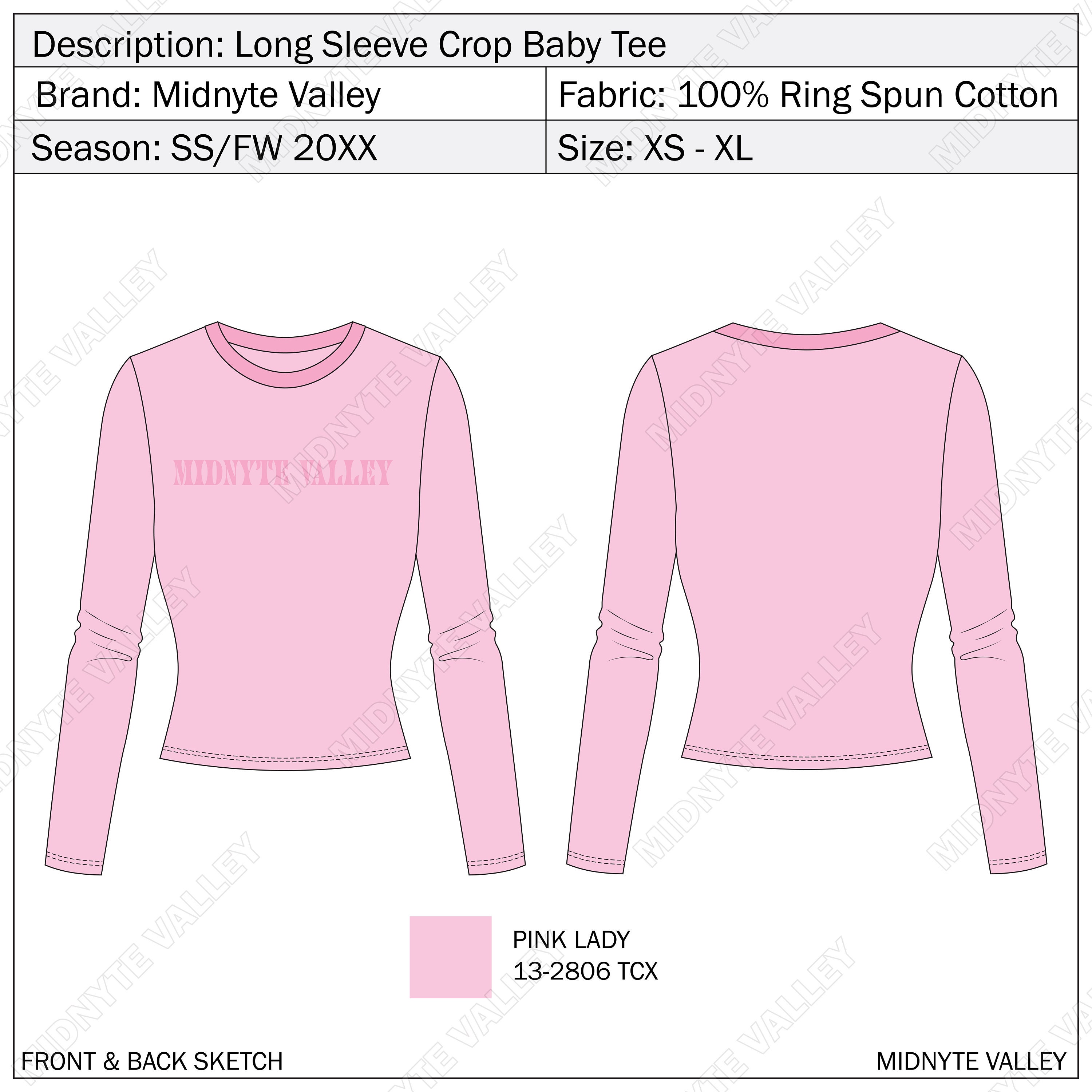 Long Sleeve Baby Tee Mock up for Fashion Design Tech Pack Technical ...