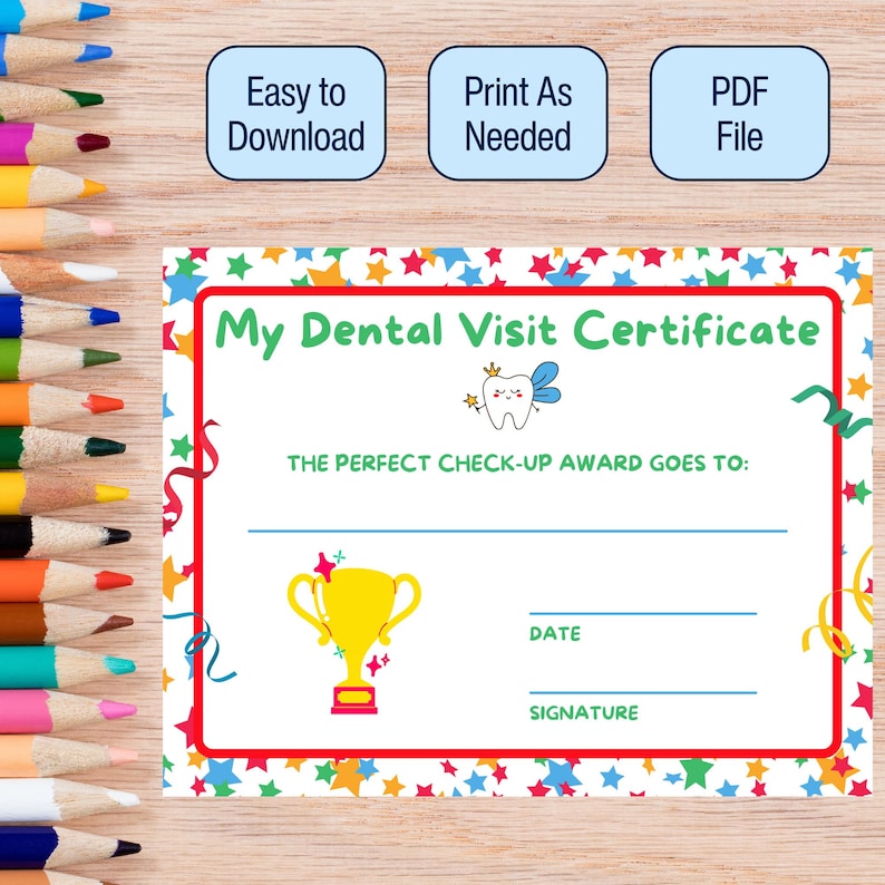 Printable First Tooth Certificate New Pediatric Dentist Office Tooth ...