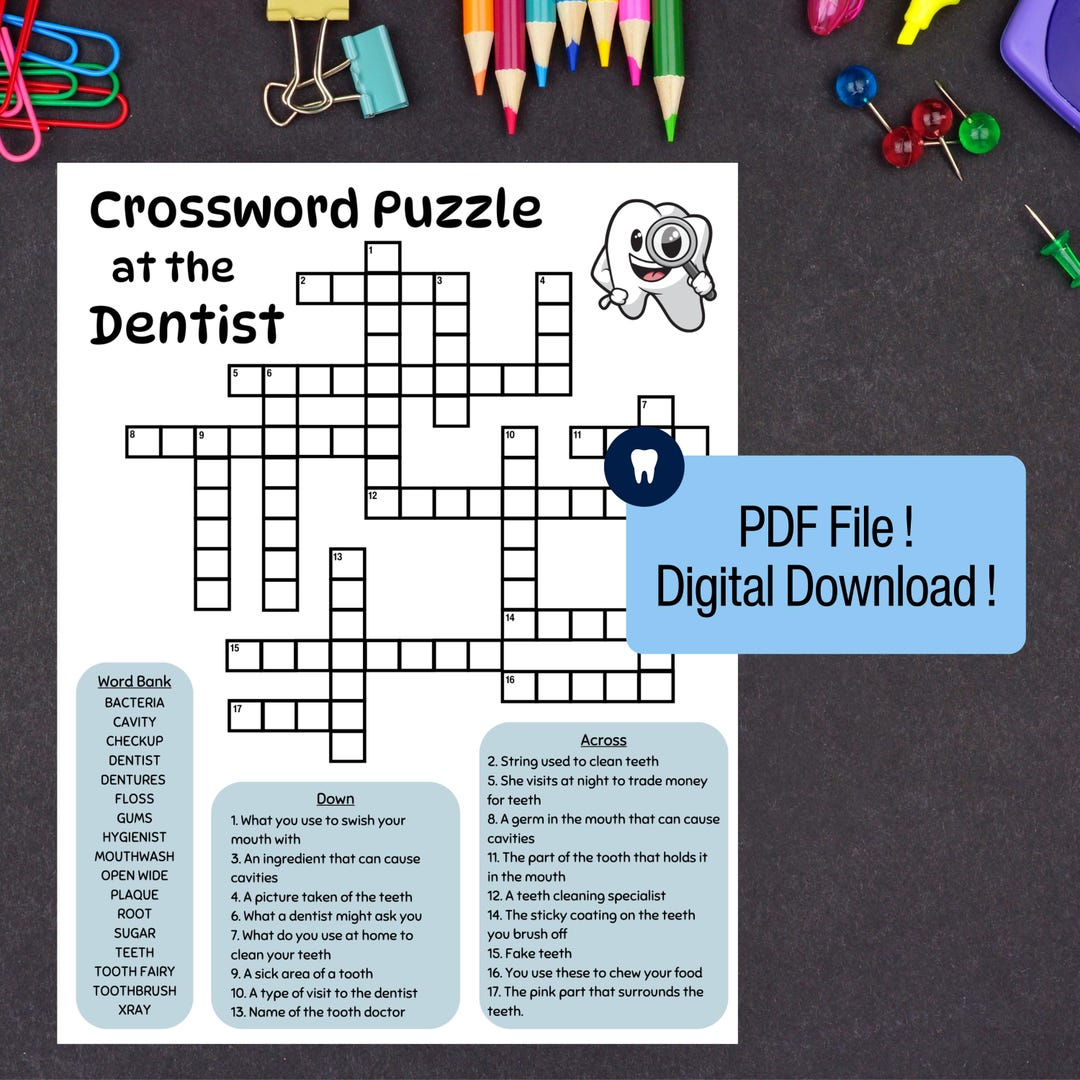 Dental Crossword Puzzle for Waiting Room New Pediatric Dentist Office ...
