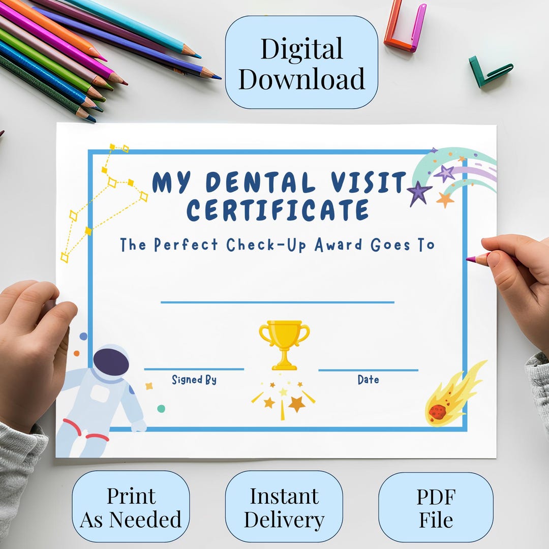 Dental Digital Download First Tooth Certificate New Pediatric Dentist ...