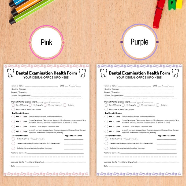Dental Digital Download for Pediatric Dentist Dental Health Form for ...