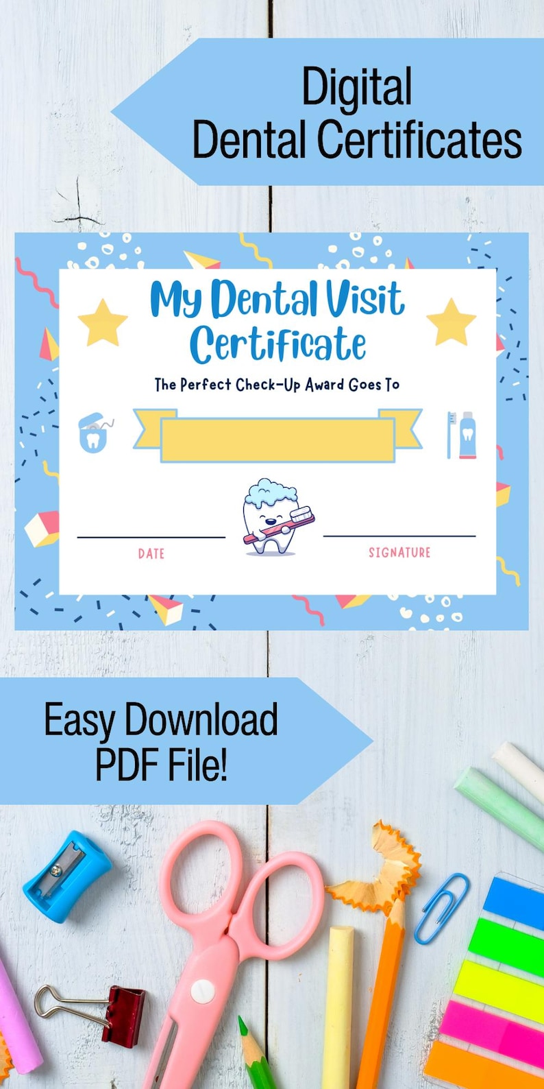 First Tooth Certificate New Pediatric Dentist Office Dental Digital ...
