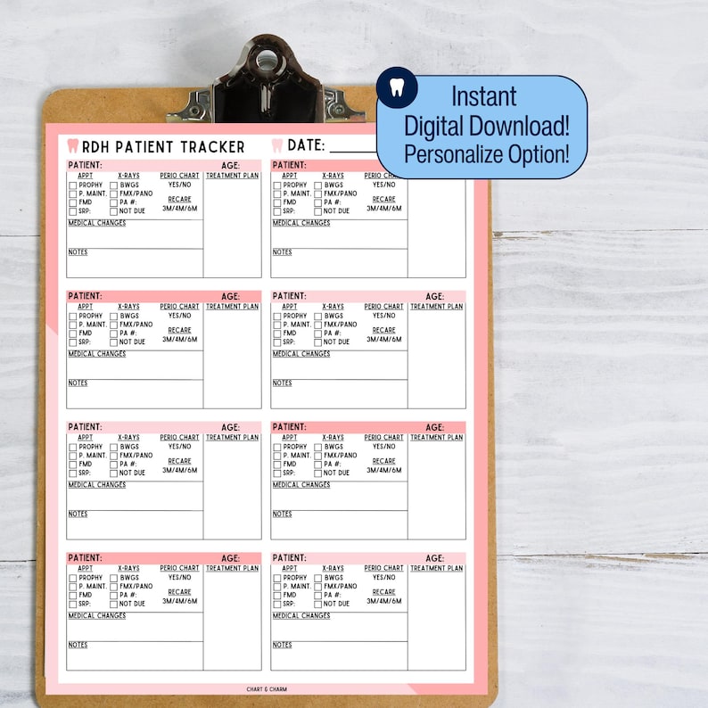 Printable Dental Hygiene Planner Custom RDH Patient Tracker ...