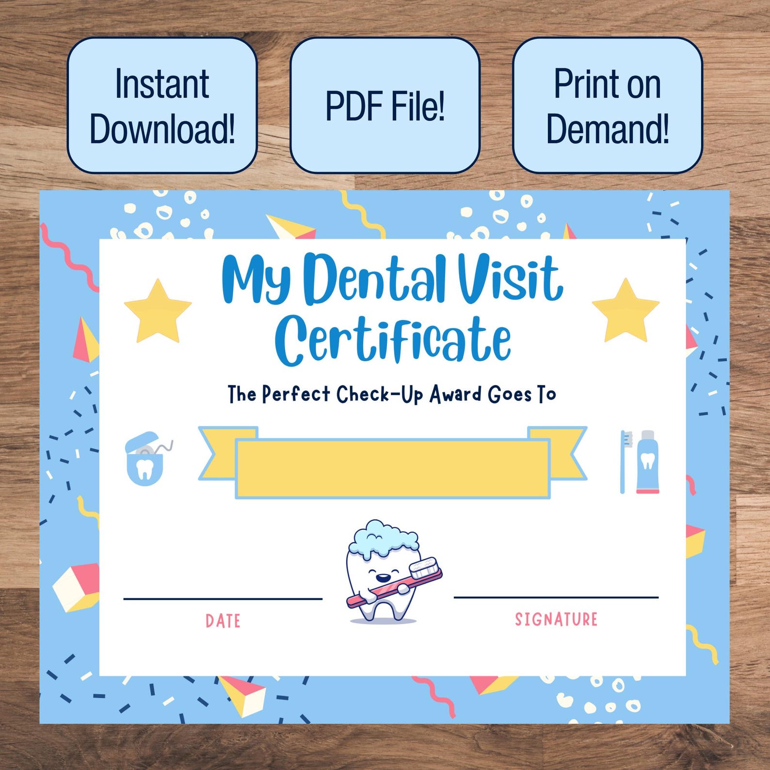 First Tooth Certificate New Pediatric Dentist Office Dental Digital ...