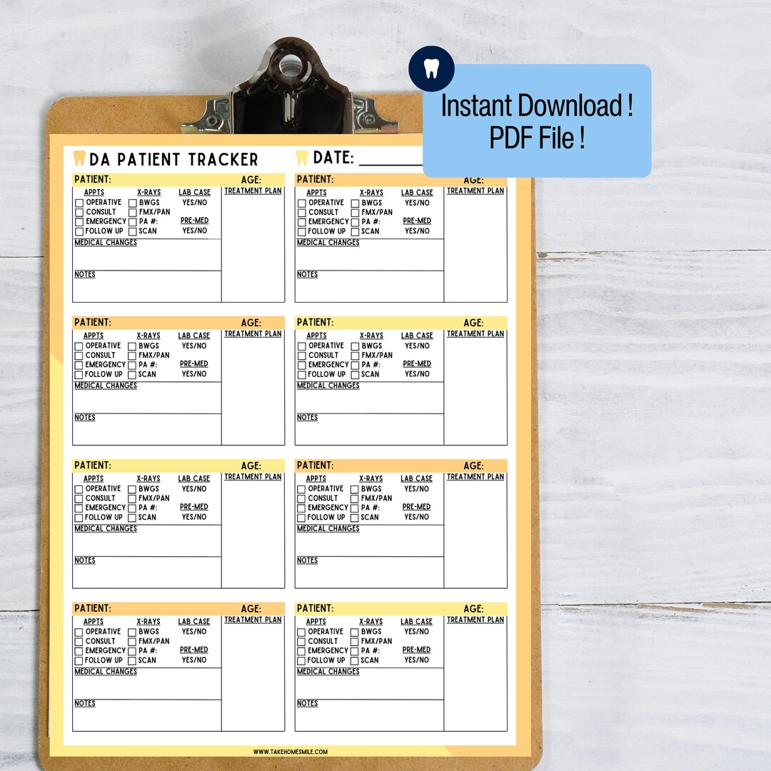 Yellow Dental Assistant Patient Planner for Dental Patient Tracker ...