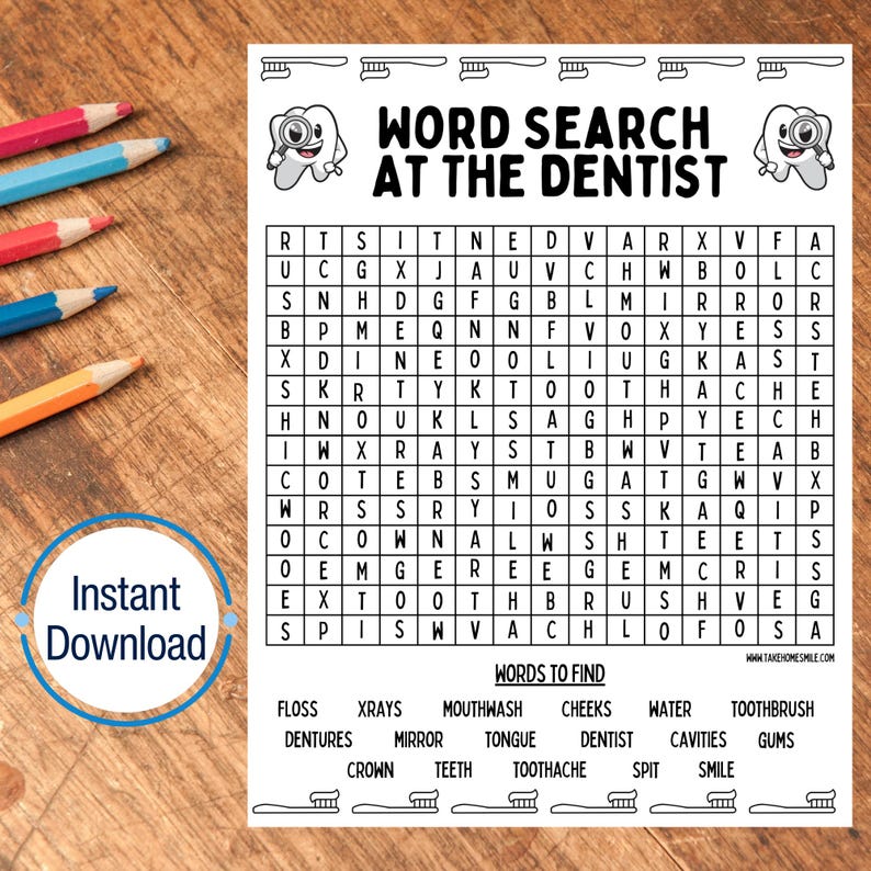Dental Word Search for Waiting Room New Pediatric Dentist Office Dental ...