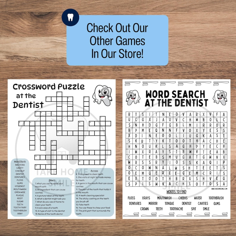 Dental Crossword Puzzle for Waiting Room New Pediatric Dentist Office ...