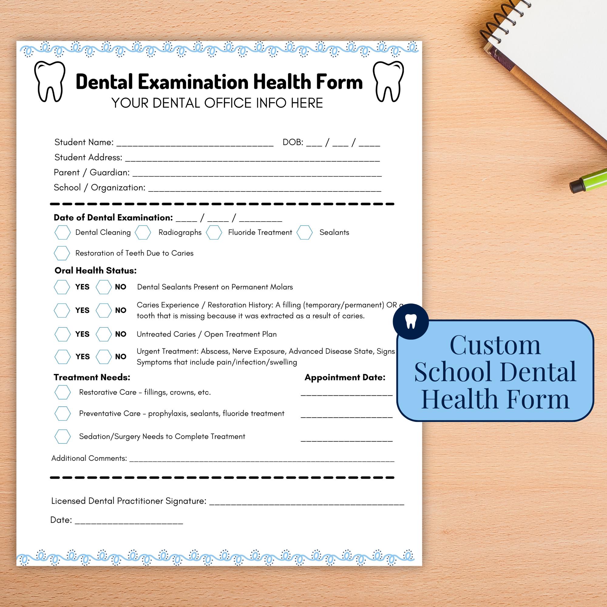 Dental Health Form Customized PDF File for Pediatric Dentist New ...
