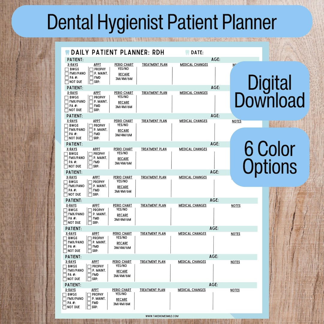 Dental Hygienist Patient Planner Dental Patient Tracker Dental Planner ...