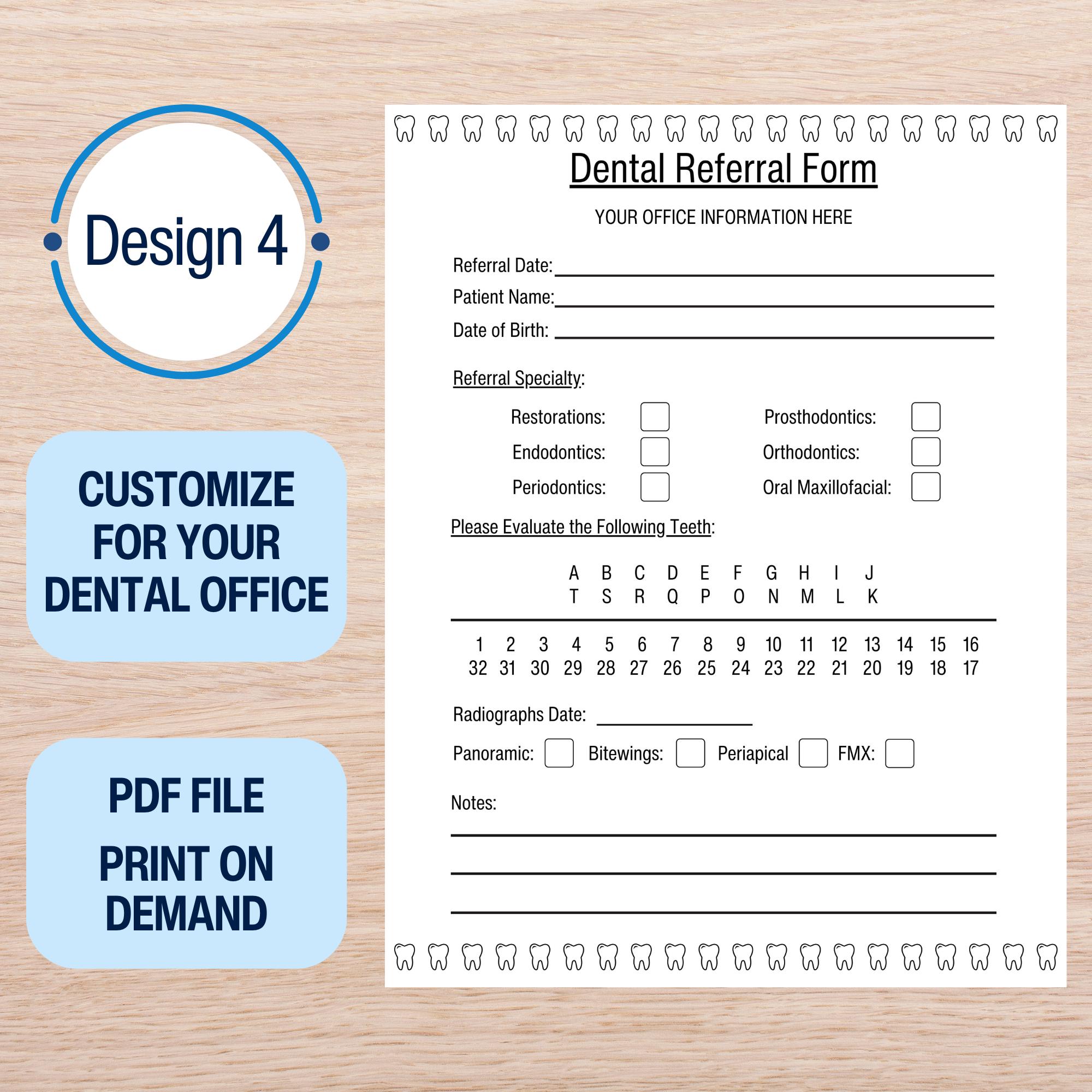 Personalized Dental Referral Form for Dental Office Form New Dentist ...