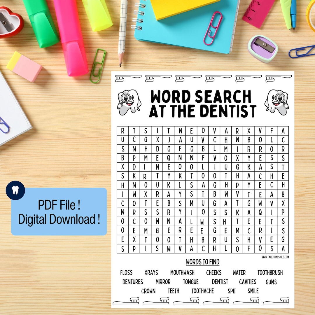 Dental Word Search for Waiting Room New Pediatric Dentist Office Dental ...