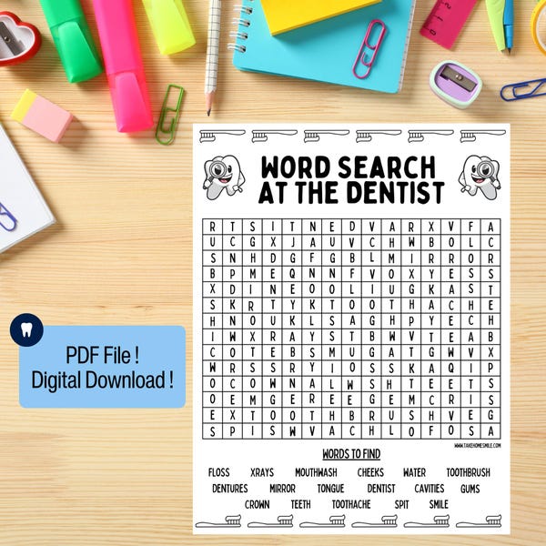 Dentist Word Search Printable - Etsy