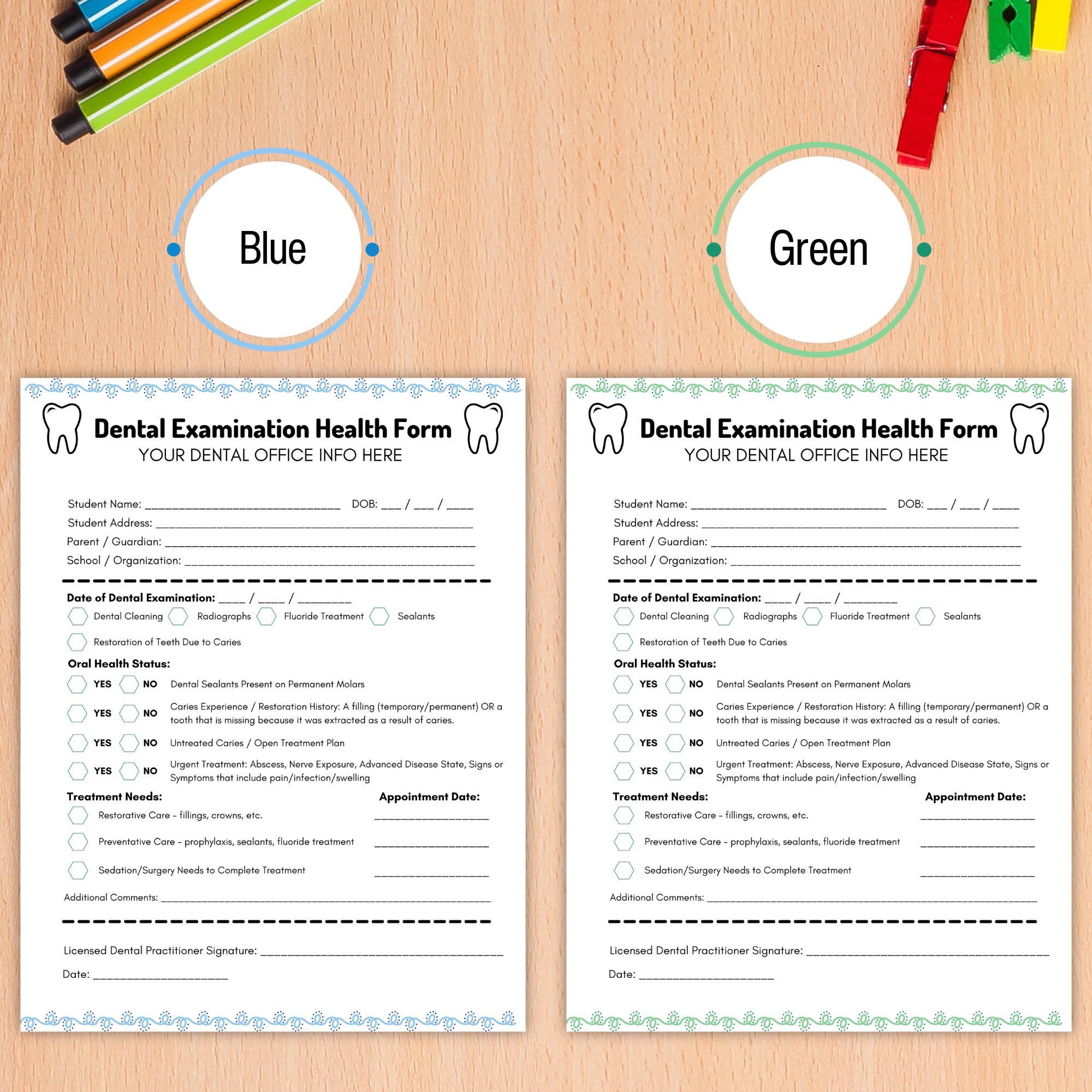 Dental Digital Download for Pediatric Dentist Dental Health Form for ...