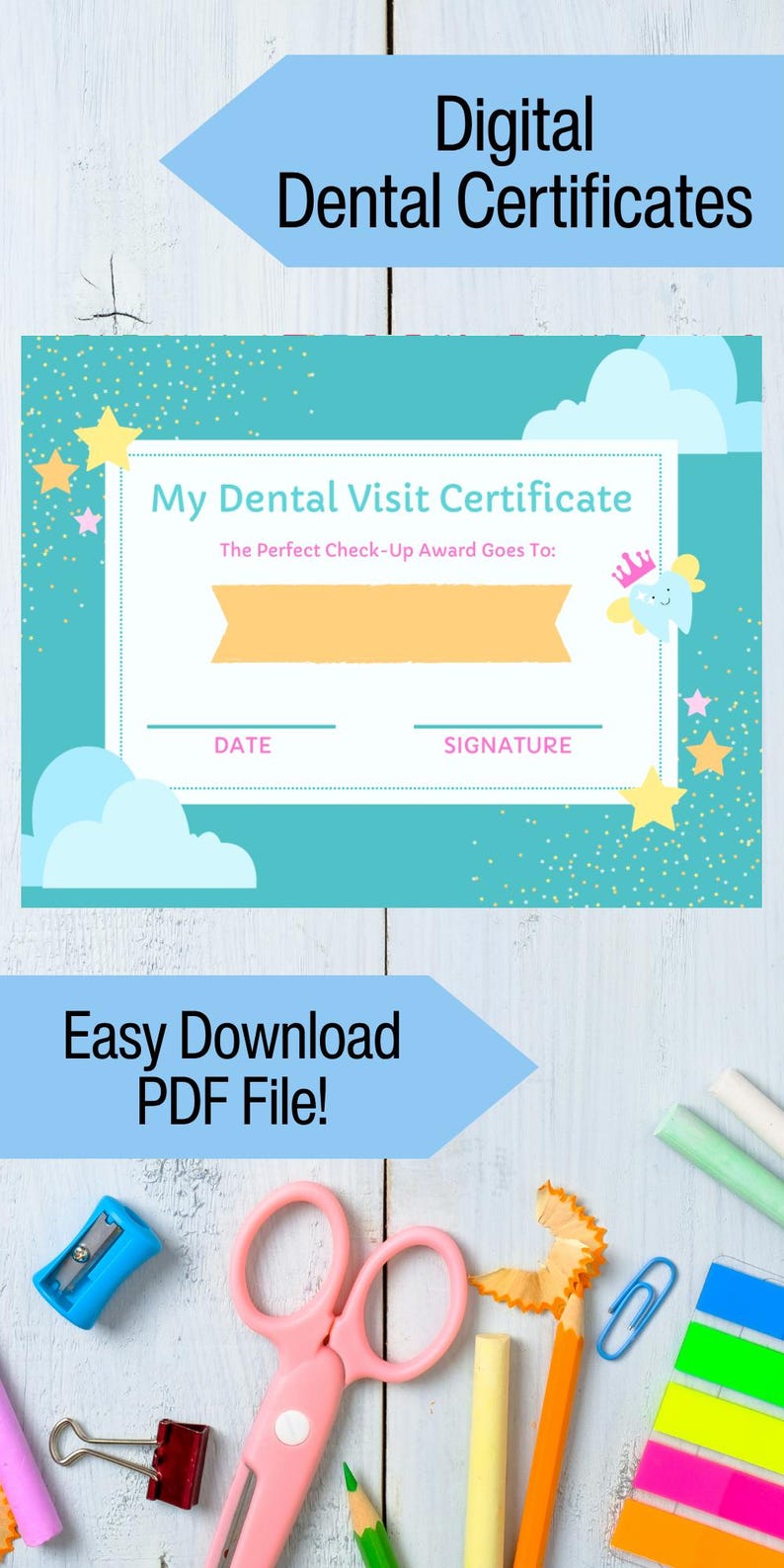 Dental Digital Download Tooth Certificate New Pediatric Dentist Office ...