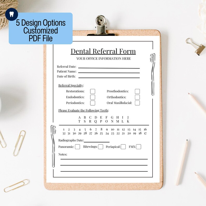 Personalized Dental Referral Form for Dental Office Form New Dentist Pediatric Dentist ...