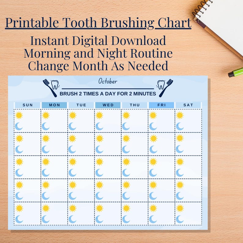 Brushing Teeth Visual Chart Monthly Tooth Brushing Reward Chart for ...