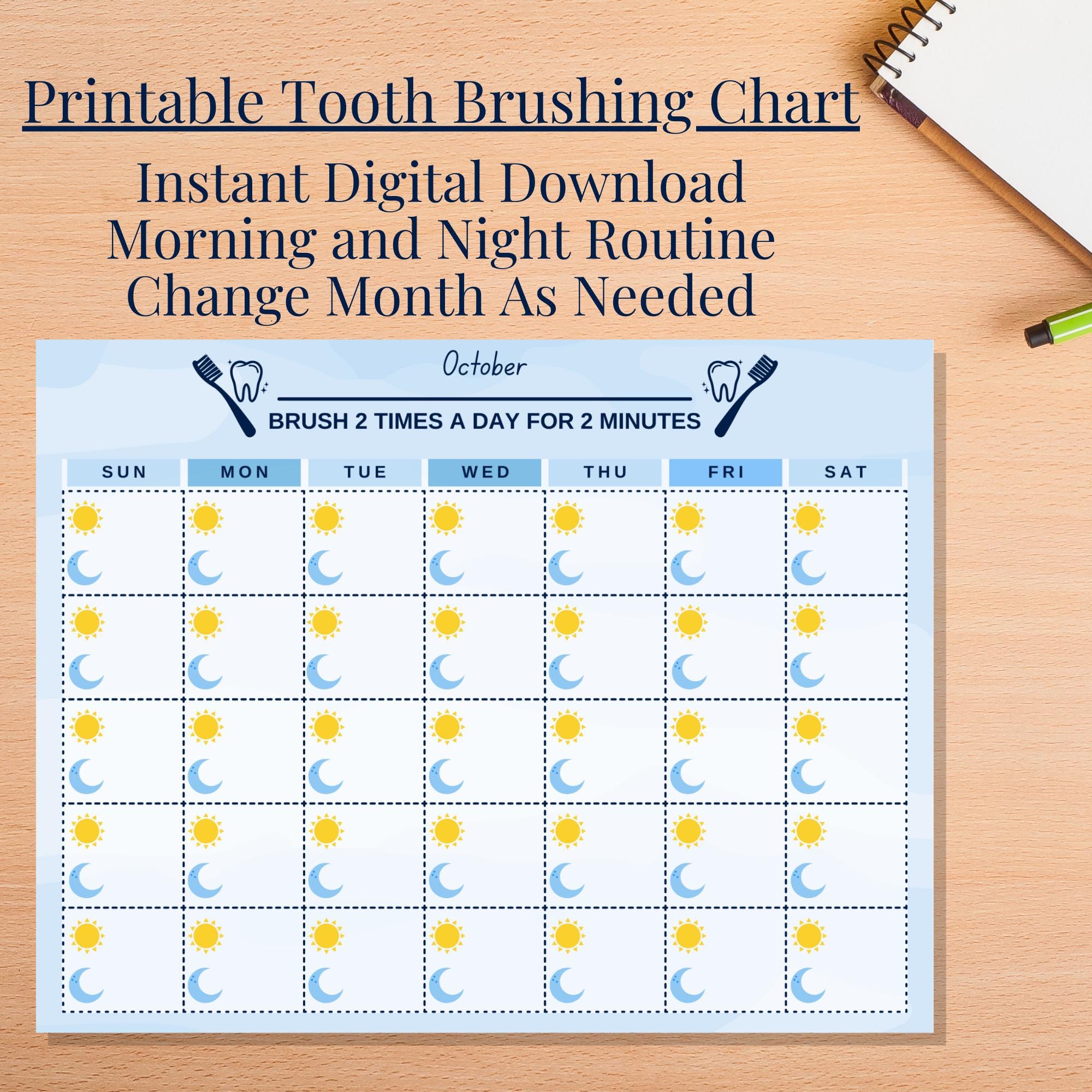Brushing Teeth Visual Chart Monthly Tooth Brushing Reward Chart for ...