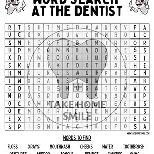 Dentist Themed Word Search, Word Search Printable, Dentist Game ...