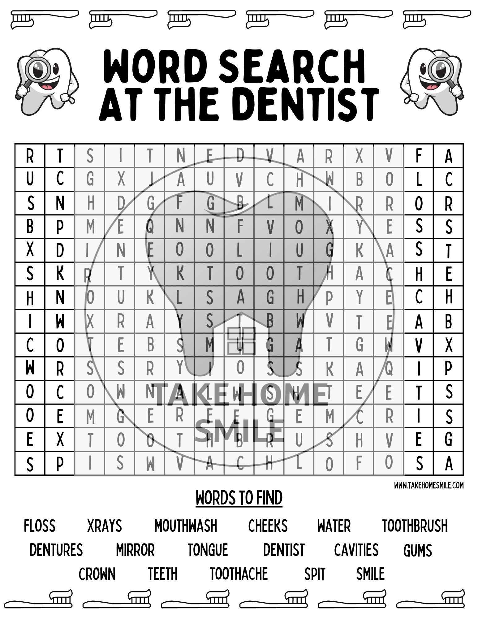 Dentist Themed Word Search, Word Search Printable, Dentist Game ...