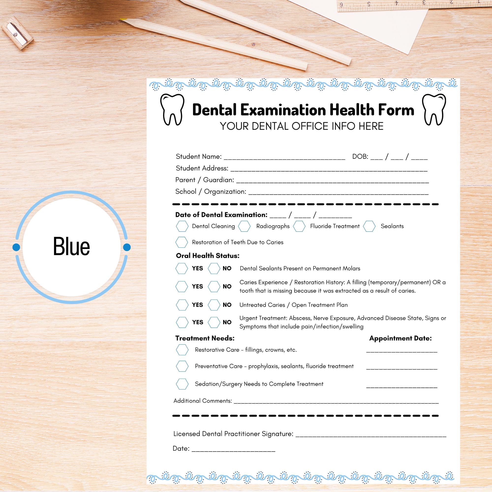 Dental Health Form Customized PDF File for Pediatric Dentist New ...