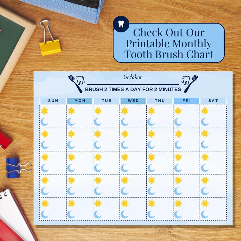 Brushing Teeth Visual Chart Monthly Tooth Brushing Reward Chart for ...