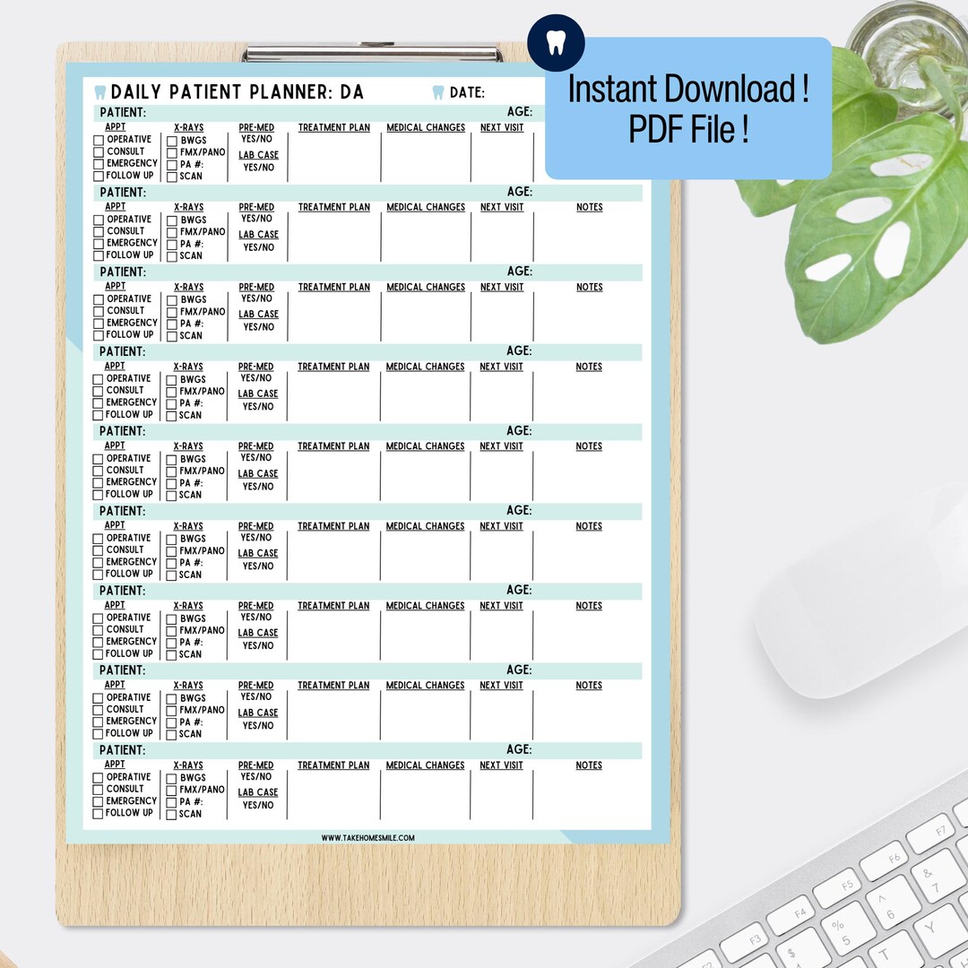 Blue Dental Assistant Patient Planner for Dental Patient Tracker Dental ...