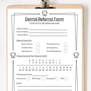 Customizable Dental Referral Form for Dental Office Form New Dentist ...