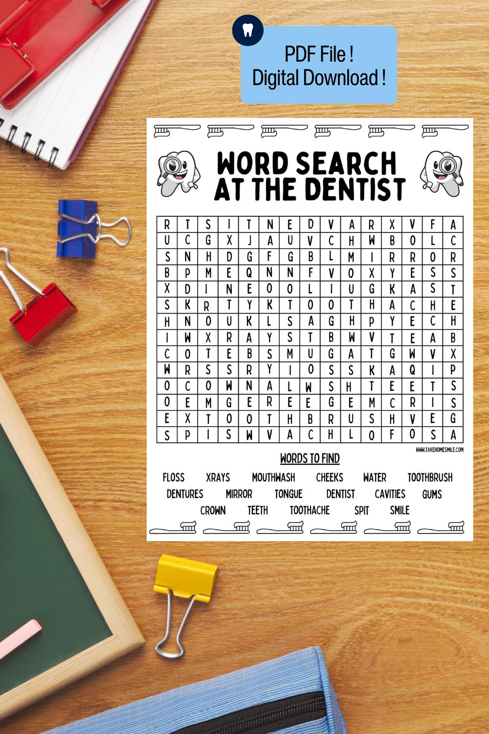 Dental Word Search for Waiting Room New Pediatric Dentist Office Dental ...