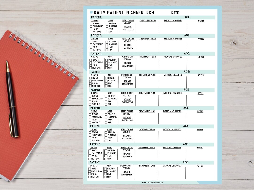 RDH Daily Patient Planner Dental Hygienist Daily Patient Tracker RDH ...