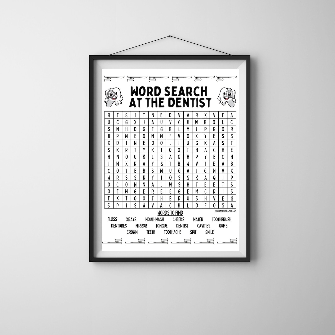Dental Word Search Poster Dental Wall Art Dental Decor Dentist Office ...