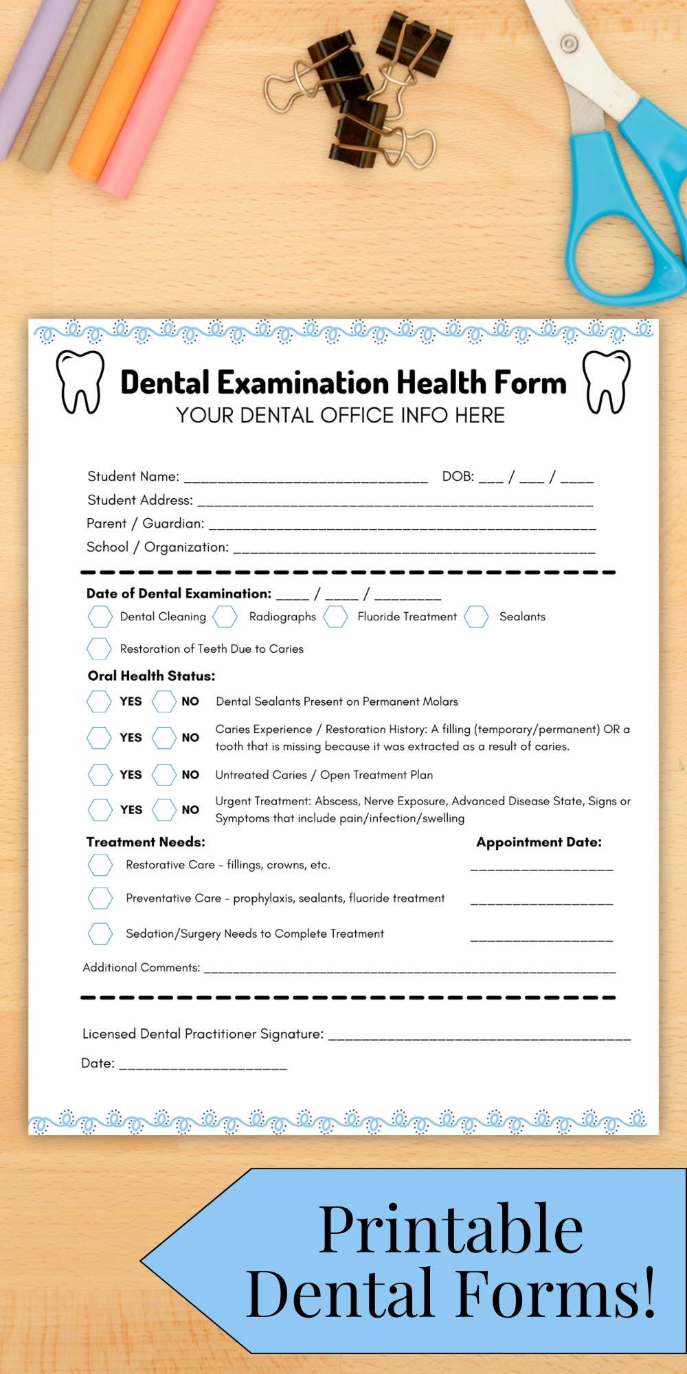 Dental Health Form Customized PDF File for Pediatric Dentist New ...