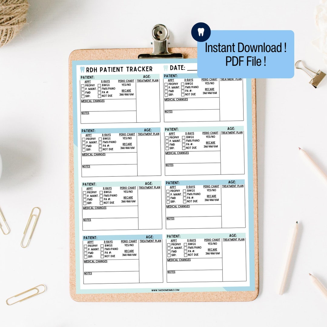 Blue Dental Hygienist Patient Planner for Dental Patient Tracker Dental ...