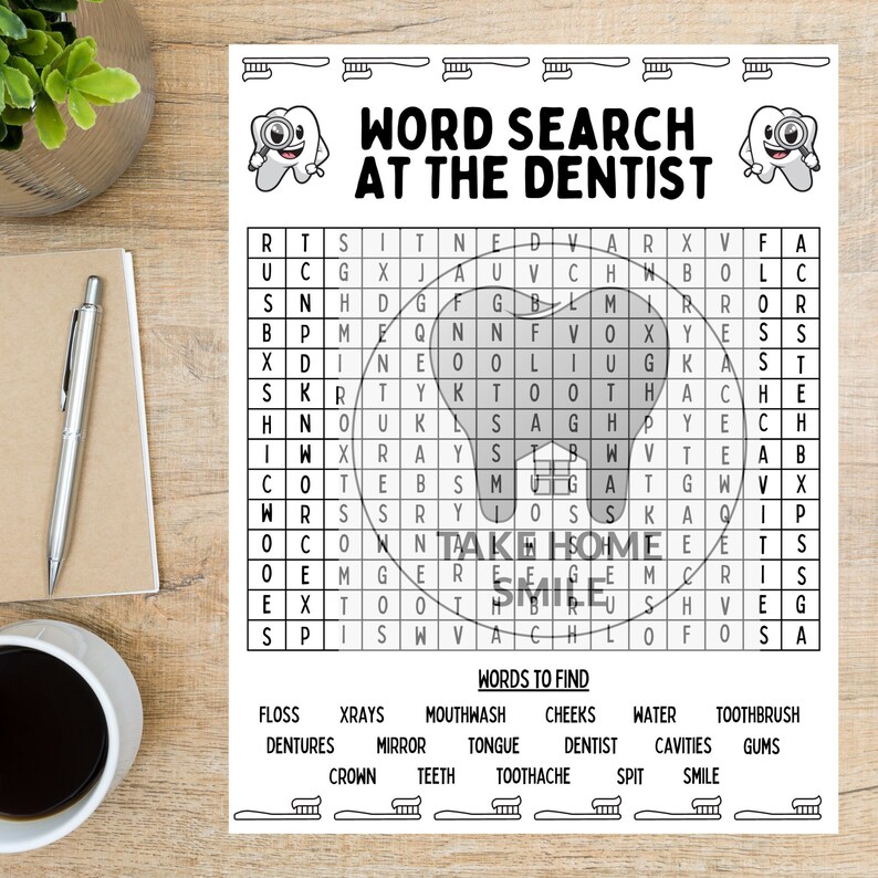 Dentist Themed Word Search, Word Search Printable, Dentist Game ...