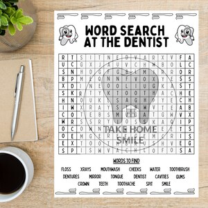 Dentist Themed Word Search, Word Search Printable, Dentist Game ...