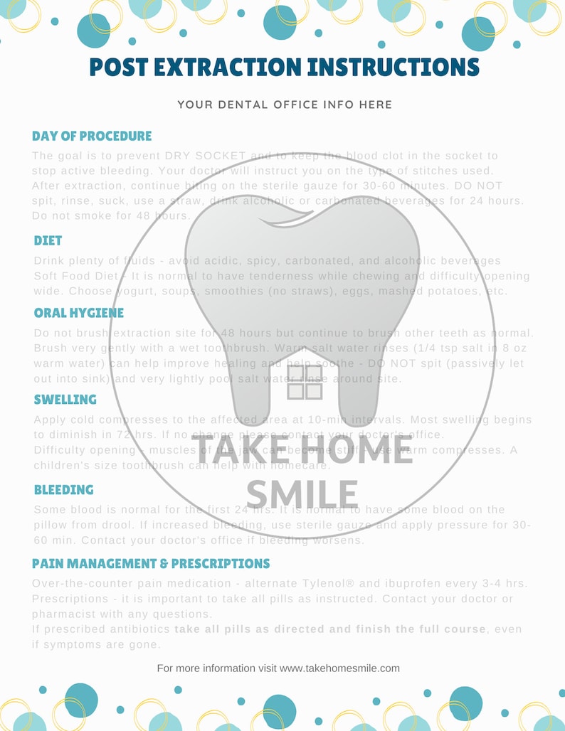 Tooth Extraction Consent Form & Post-op Instructions - Etsy