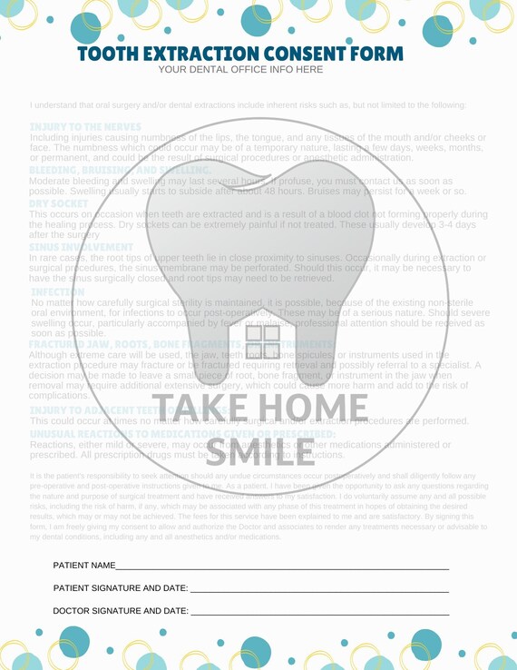 Tooth Extraction Consent Form & Post-op Instructions - Etsy Israel