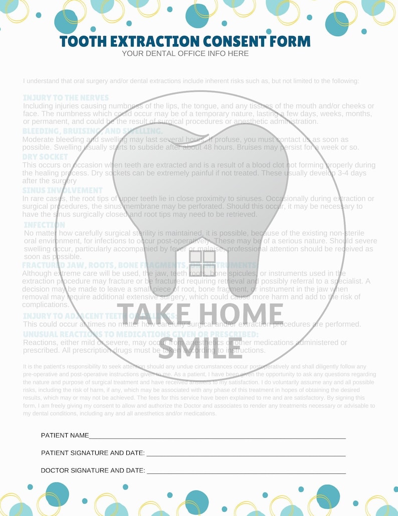 Tooth Extraction Consent Form & Post-op Instructions - Etsy