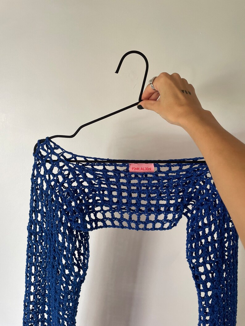 Handmade Blue Crochet Mesh Sleeves . Size Small -medium . Made to Order ...