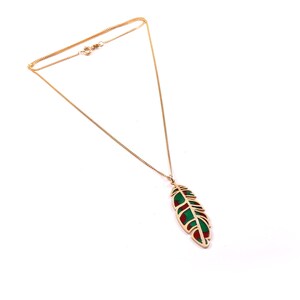 Gold Feather Pendant Necklace • Red Green Enamel Botanical Jewelry ...