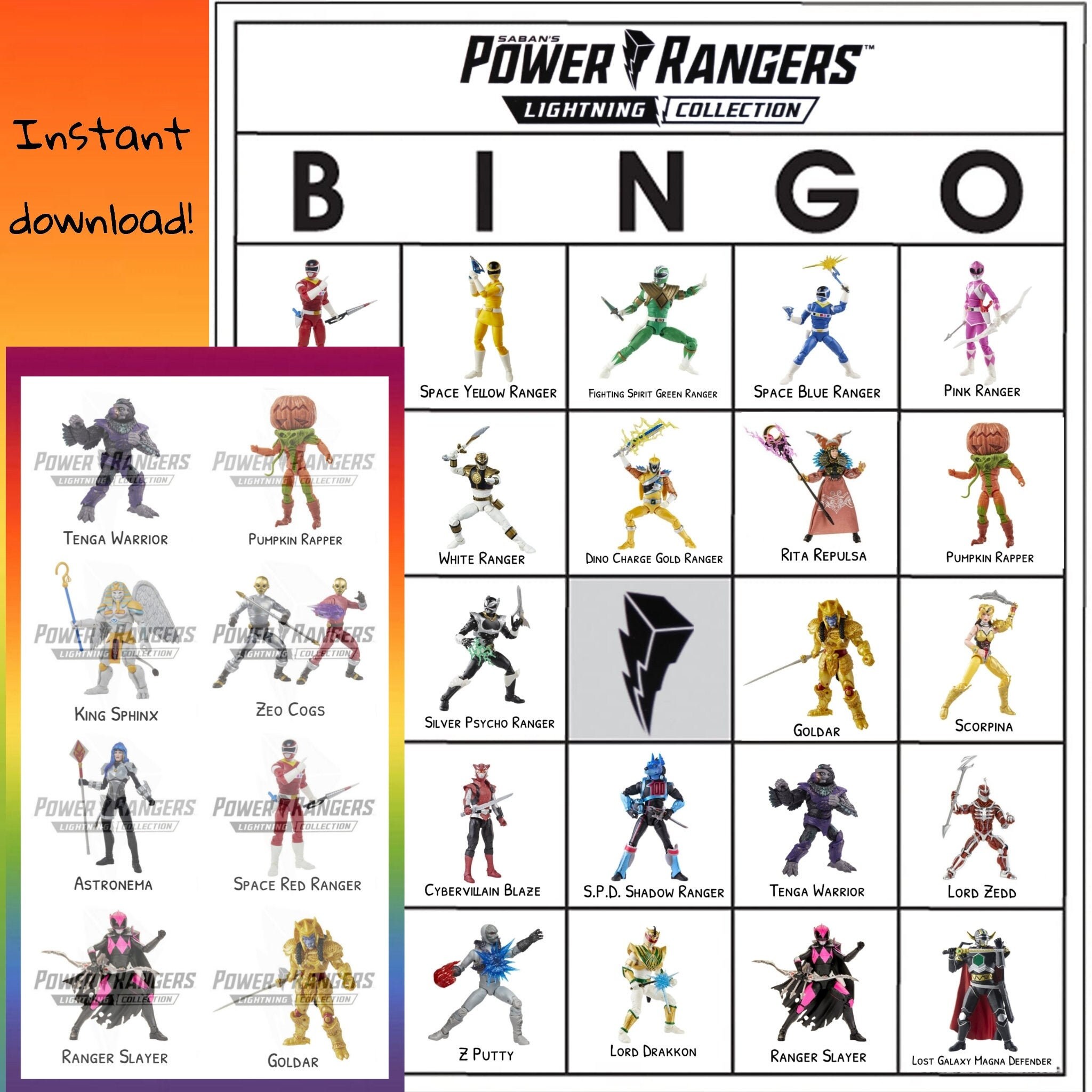 Power Rangers Lightning Collection Bingo Game digital File - Etsy