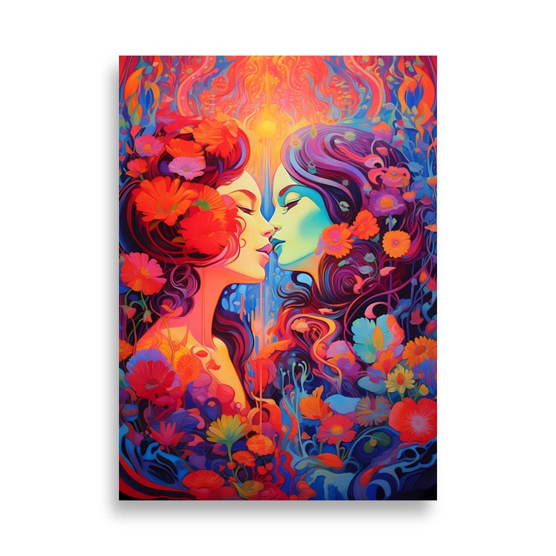 Psychedelic Lovers: Colorful and Vibrant Wall Print Poster Heart ...