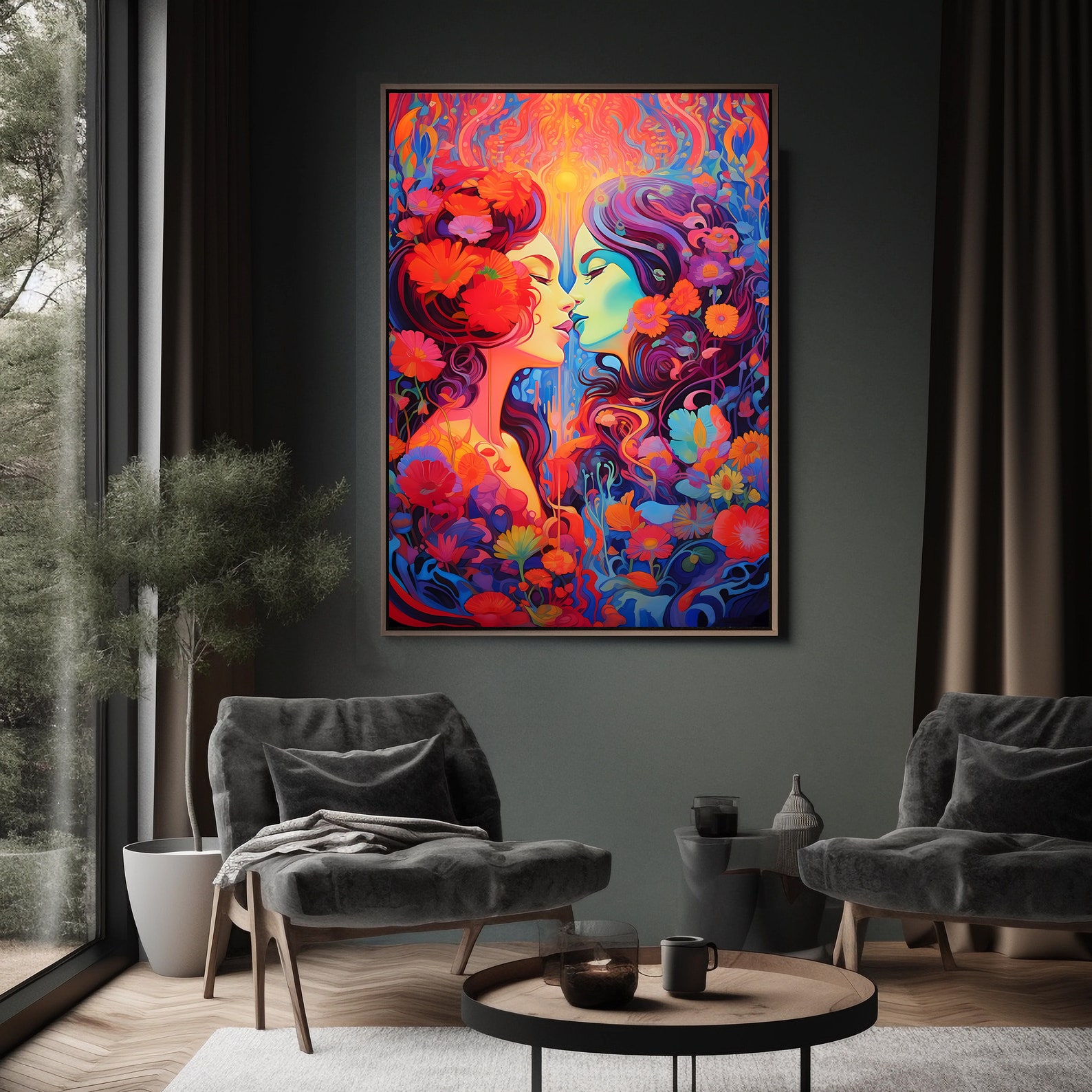 Psychedelic Lovers: Colorful and Vibrant Wall Print Poster Heart ...