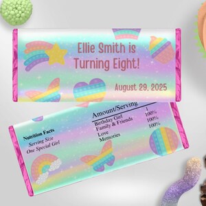 Editable Candy Bar Wrapper, Fidget Toy Pop on Over Favor Template, Girl ...