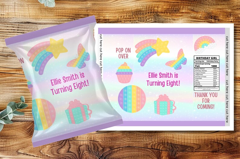 Editable Fidget Toy Chip Bag Label, Rainbow Colors, Fidget Birthday ...