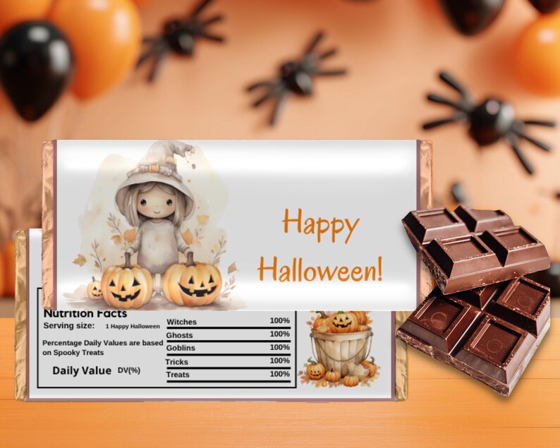 Editable Halloween Candy Bar Wrapper: Kids Party Favor Canva Template ...